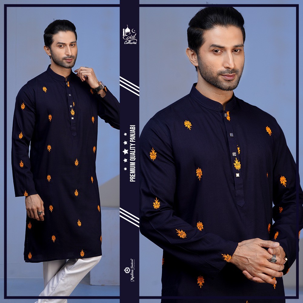 men's soft cotton embroidery panjabi for outgoing | PURPLE-BD